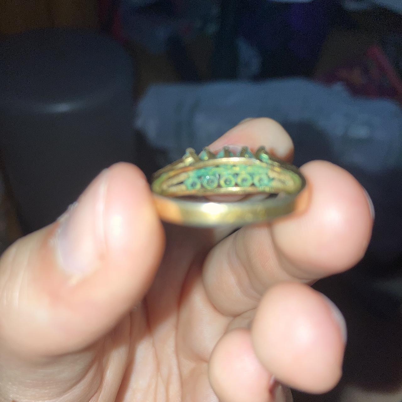 Size 7.5 gold ring with clear gems (oxidation under... - Depop