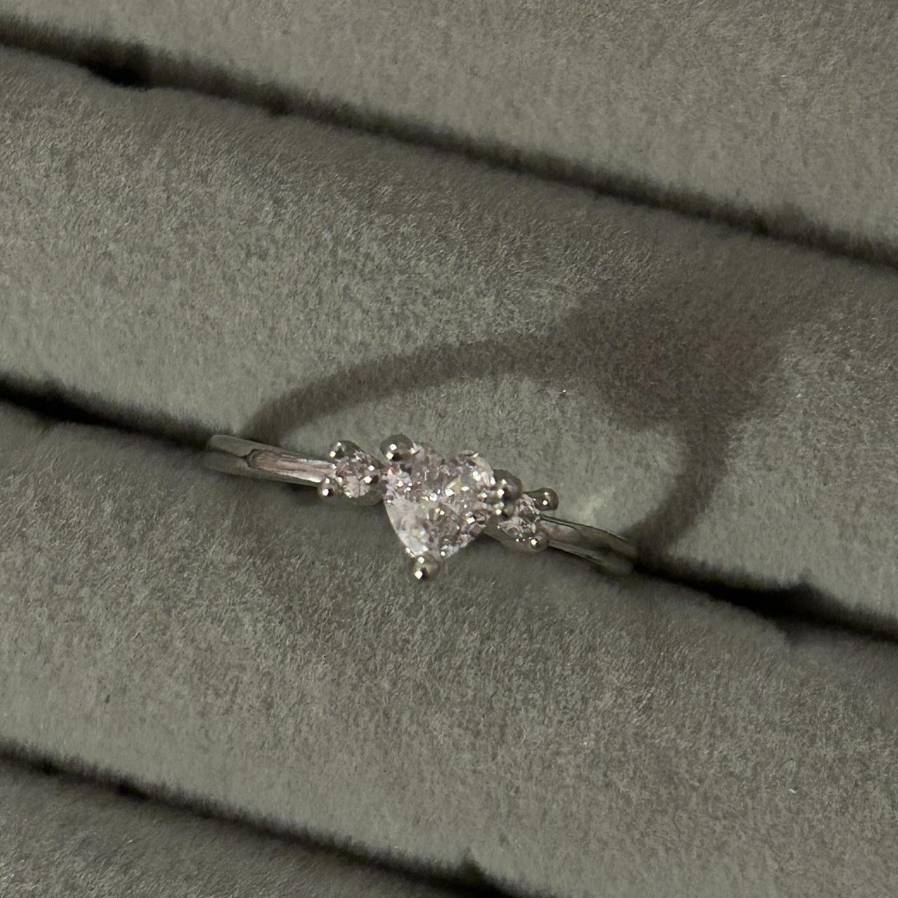 fake silver diamond heart ring, unknown size #silver... - Depop