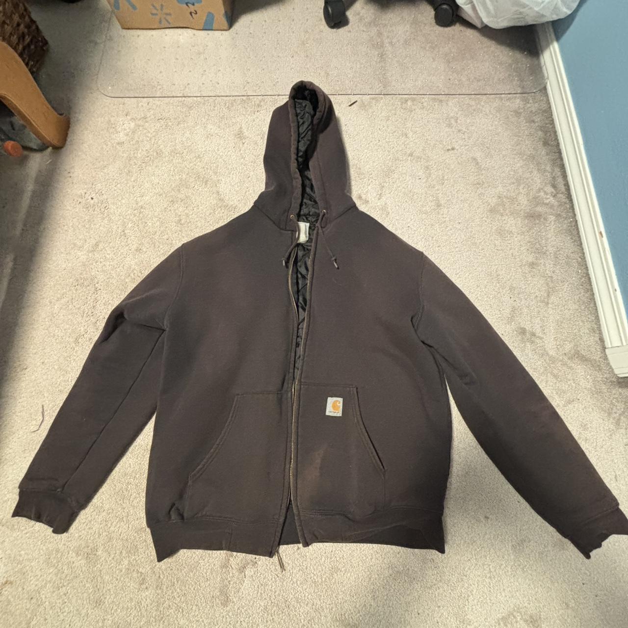 Brown Carhartt zip-up hoodie with heavy lining interior - Depop