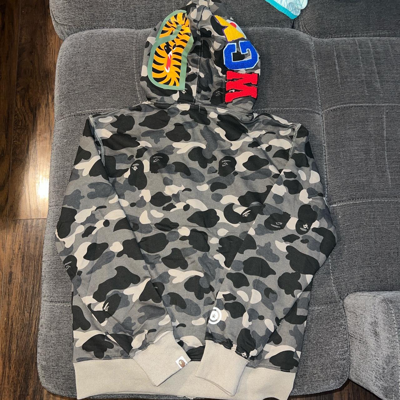 Camo (grey/green/black) bape hoodie zip up authentic... - Depop