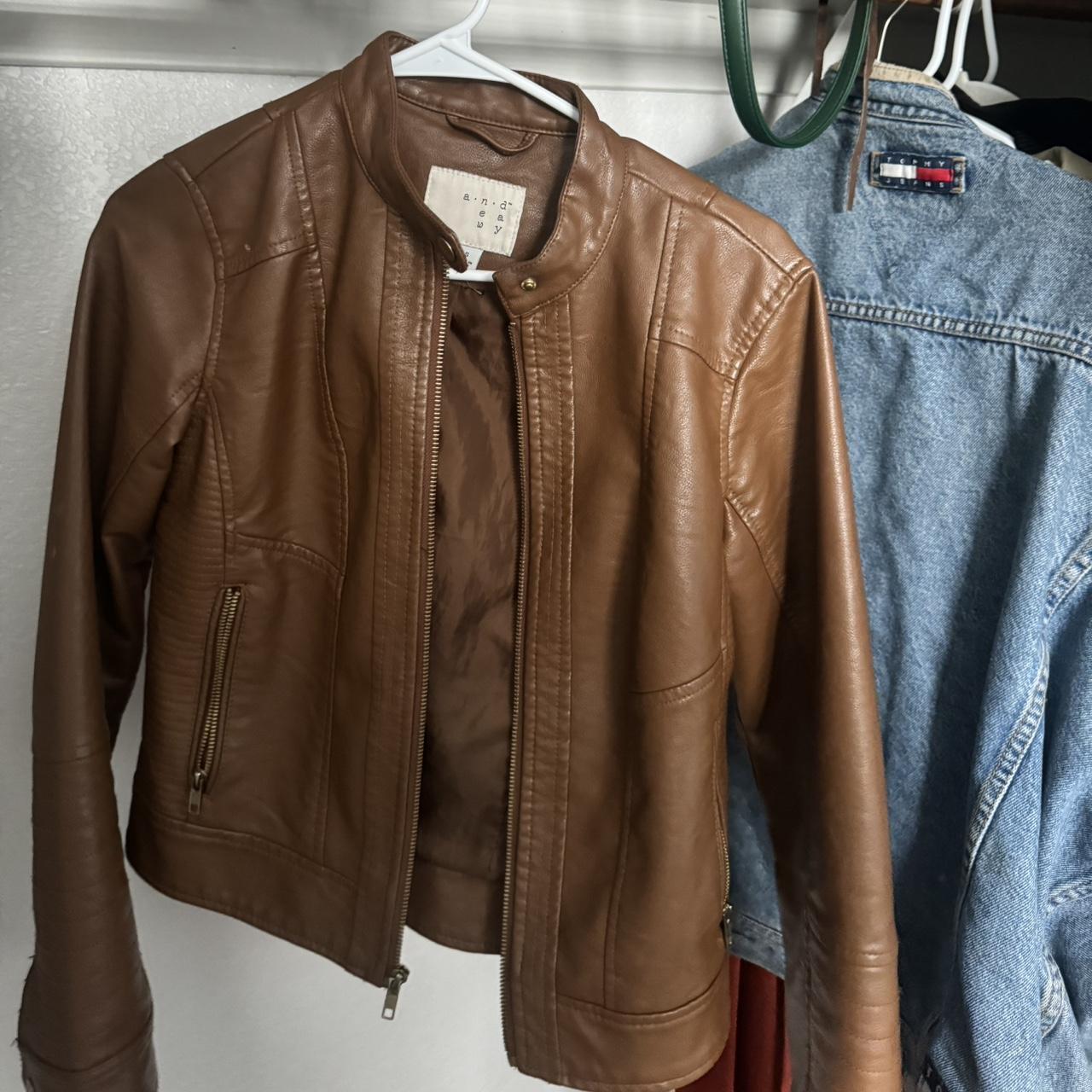 Small Brown leather racer jacket. Absolutely loved... - Depop