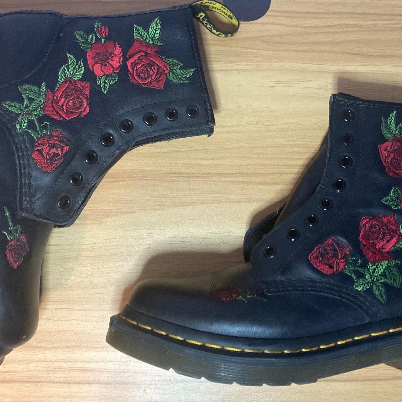 women's embroidered rose Doc Martins. women's US... - Depop