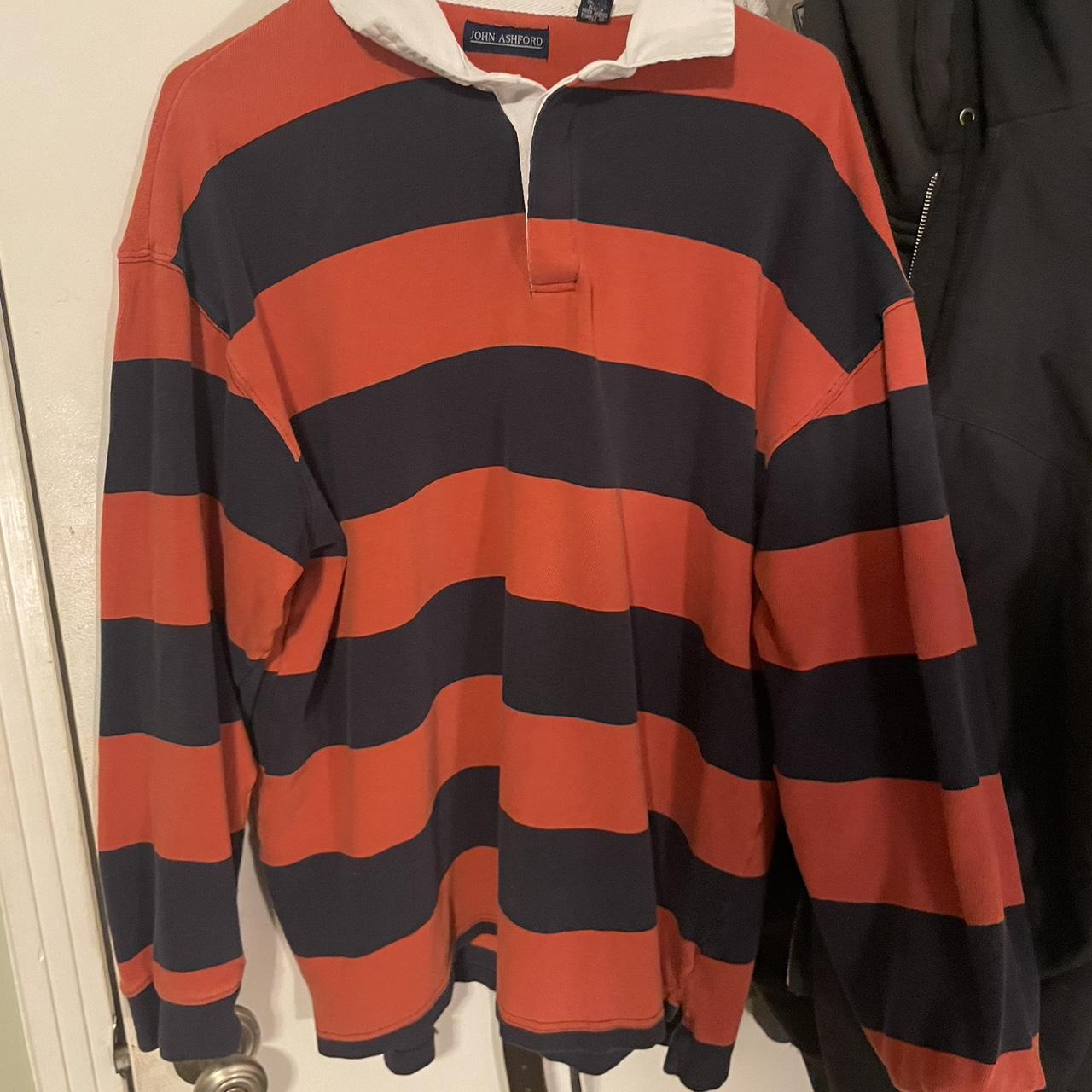 Orange and navy heavyweight rugby shirt - Depop