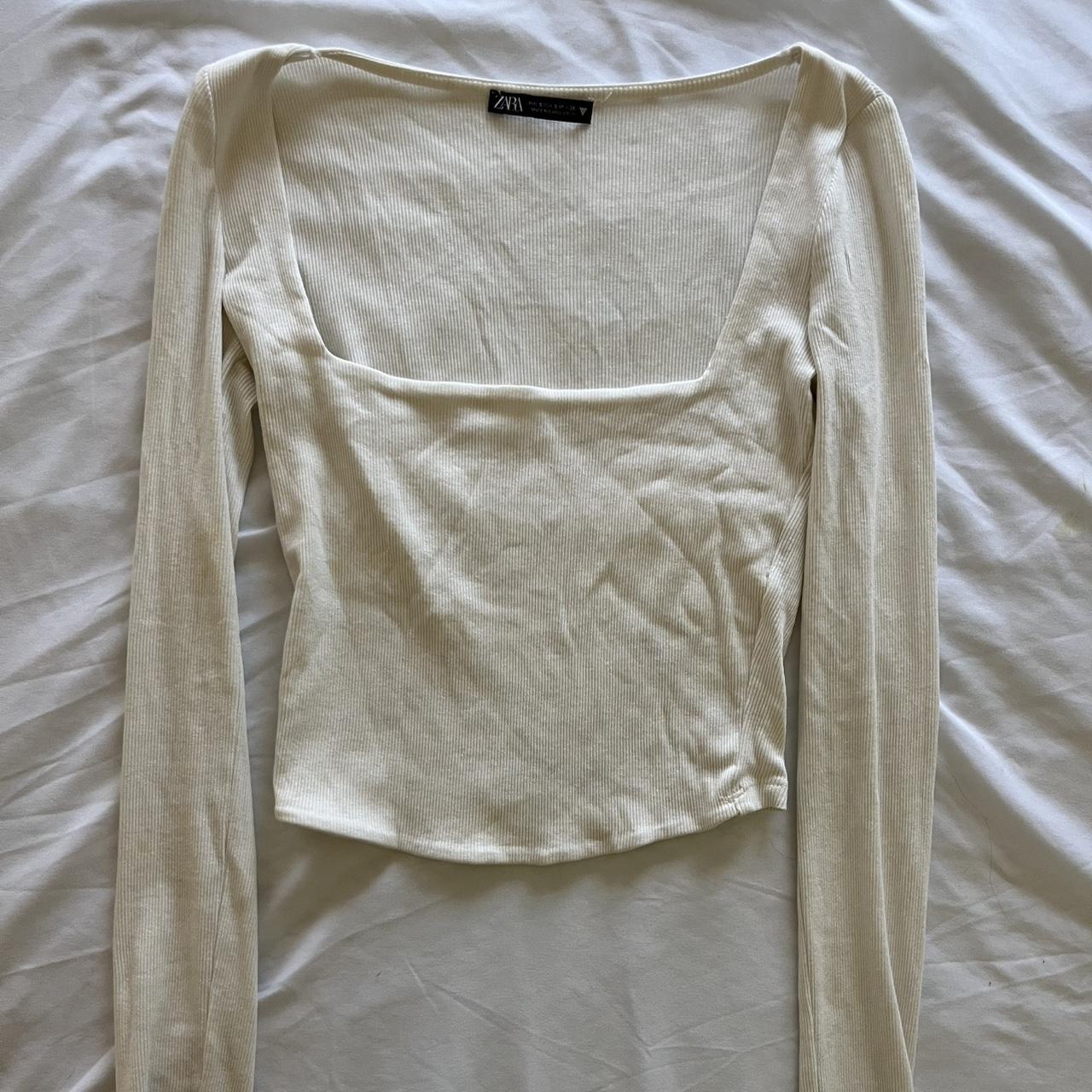 Zara square neck white long sleeve Size s Only worn... | Depop