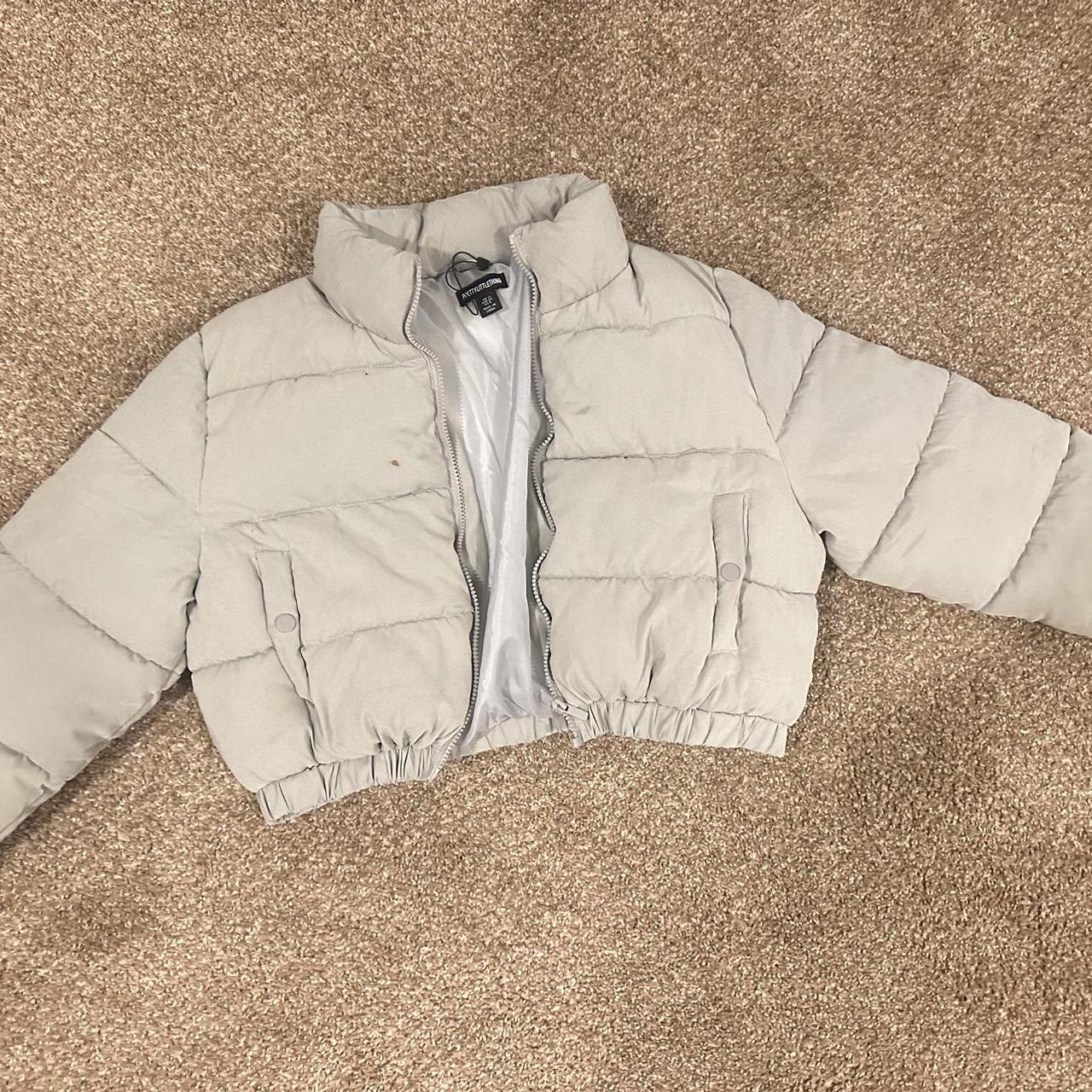 Grey PLT cropped puffer. Size medium. Worn a couple... - Depop
