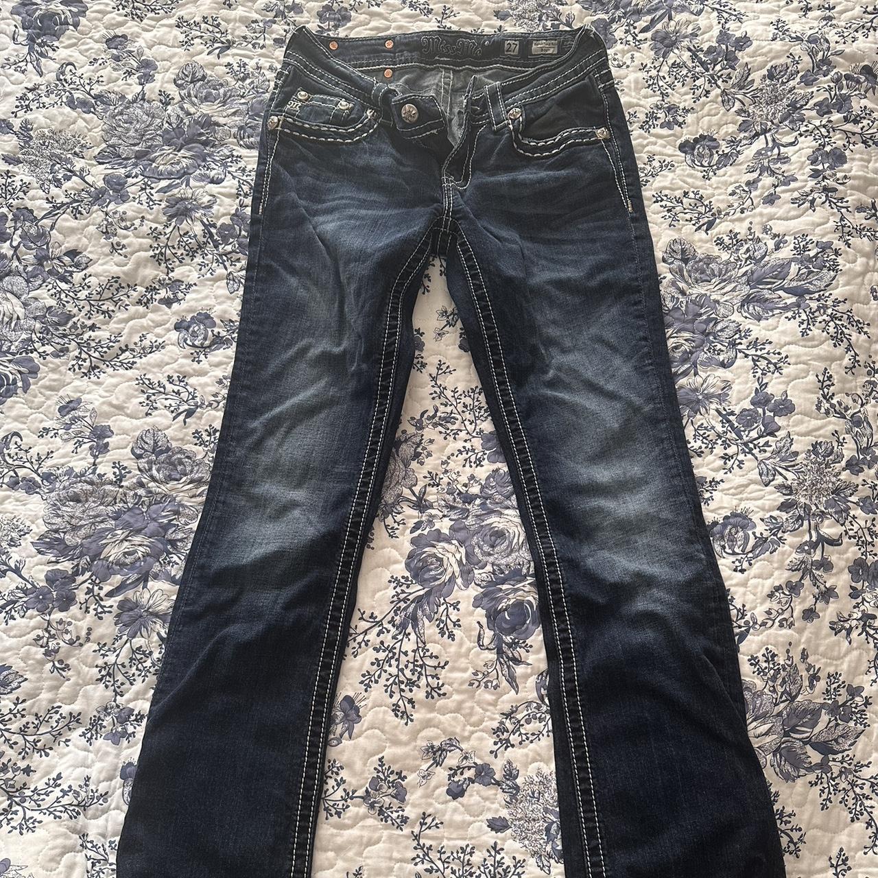 Miss Me jeans low rise flared fit, snowflake wing... - Depop