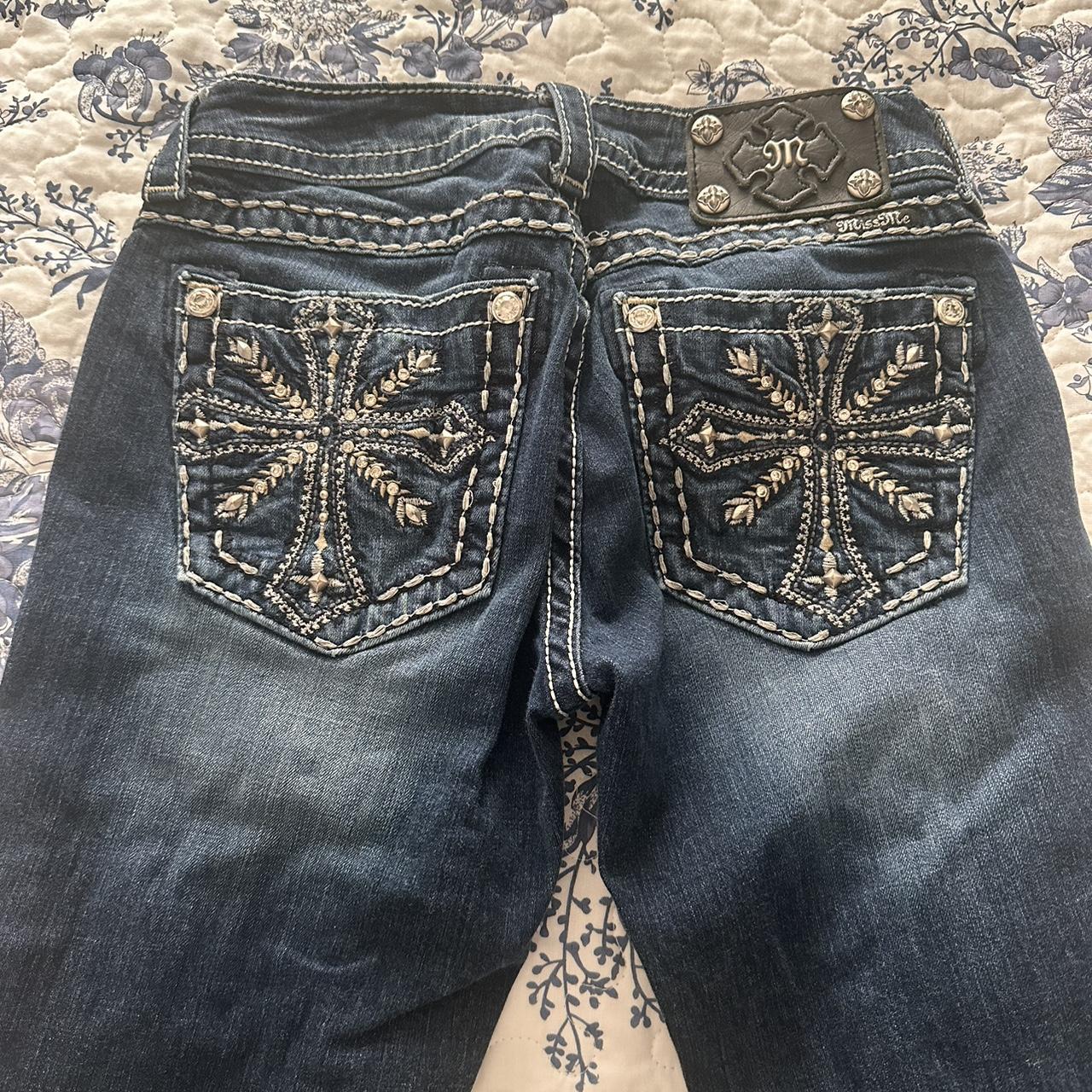 Miss Me jeans low rise flared fit, snowflake wing... - Depop