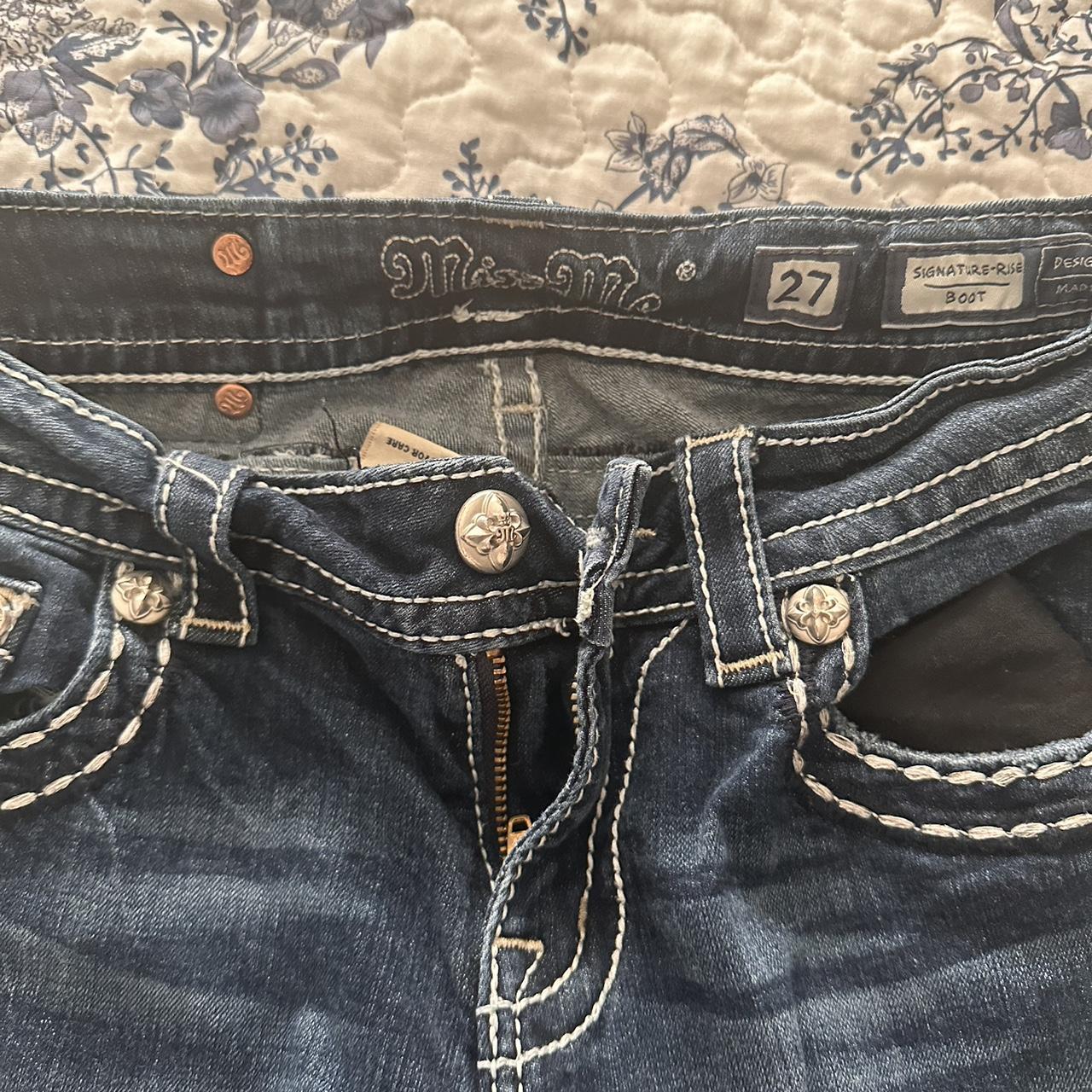 Miss Me jeans low rise flared fit, snowflake wing... - Depop