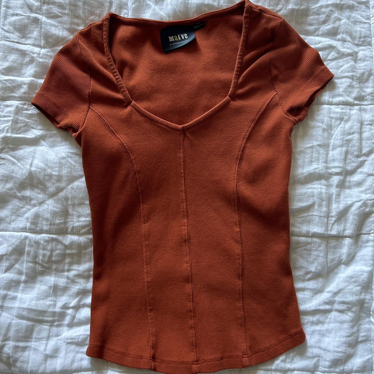 Burnt orange fitted swoop neck cotton Anthropologie... - Depop