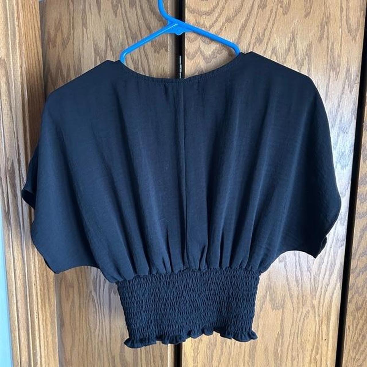 Boutique black top- cropped smocked bodice with... | Depop