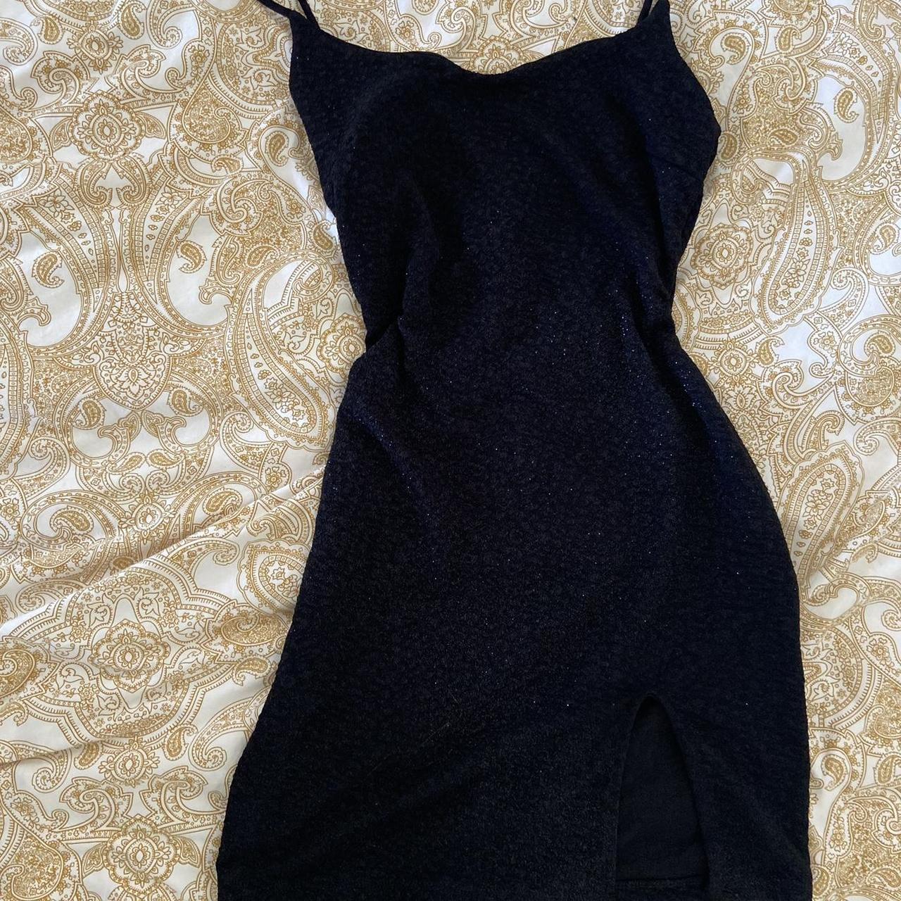 windsor black sparkly bodycon dress with a sit.... - Depop