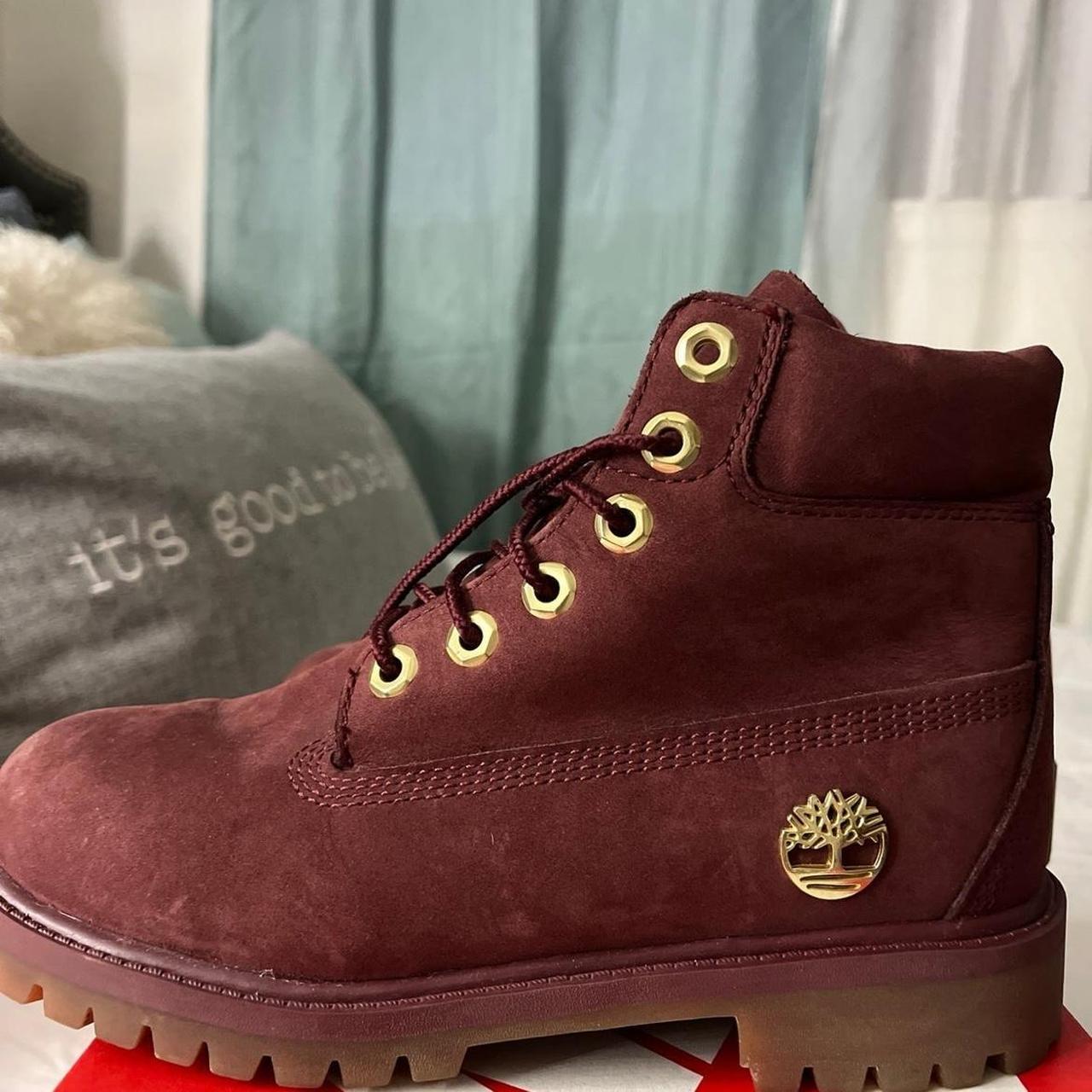 Burgundy Timberlands Size 4 - Depop