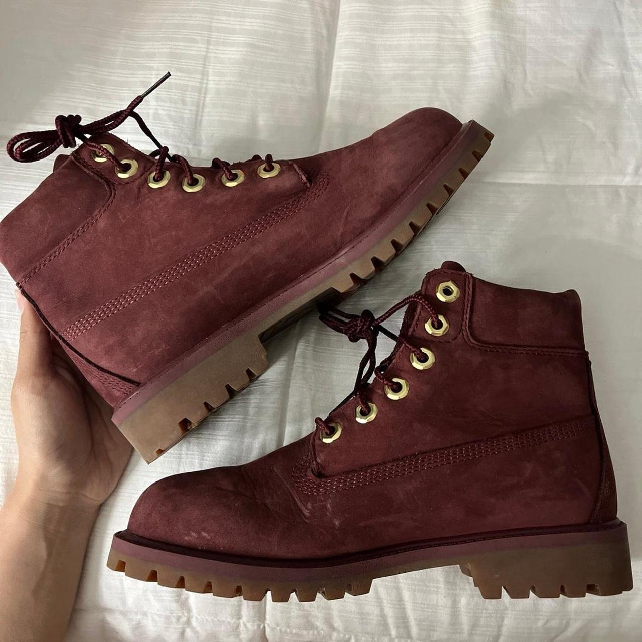 Burgundy Timberlands Size 4 - Depop