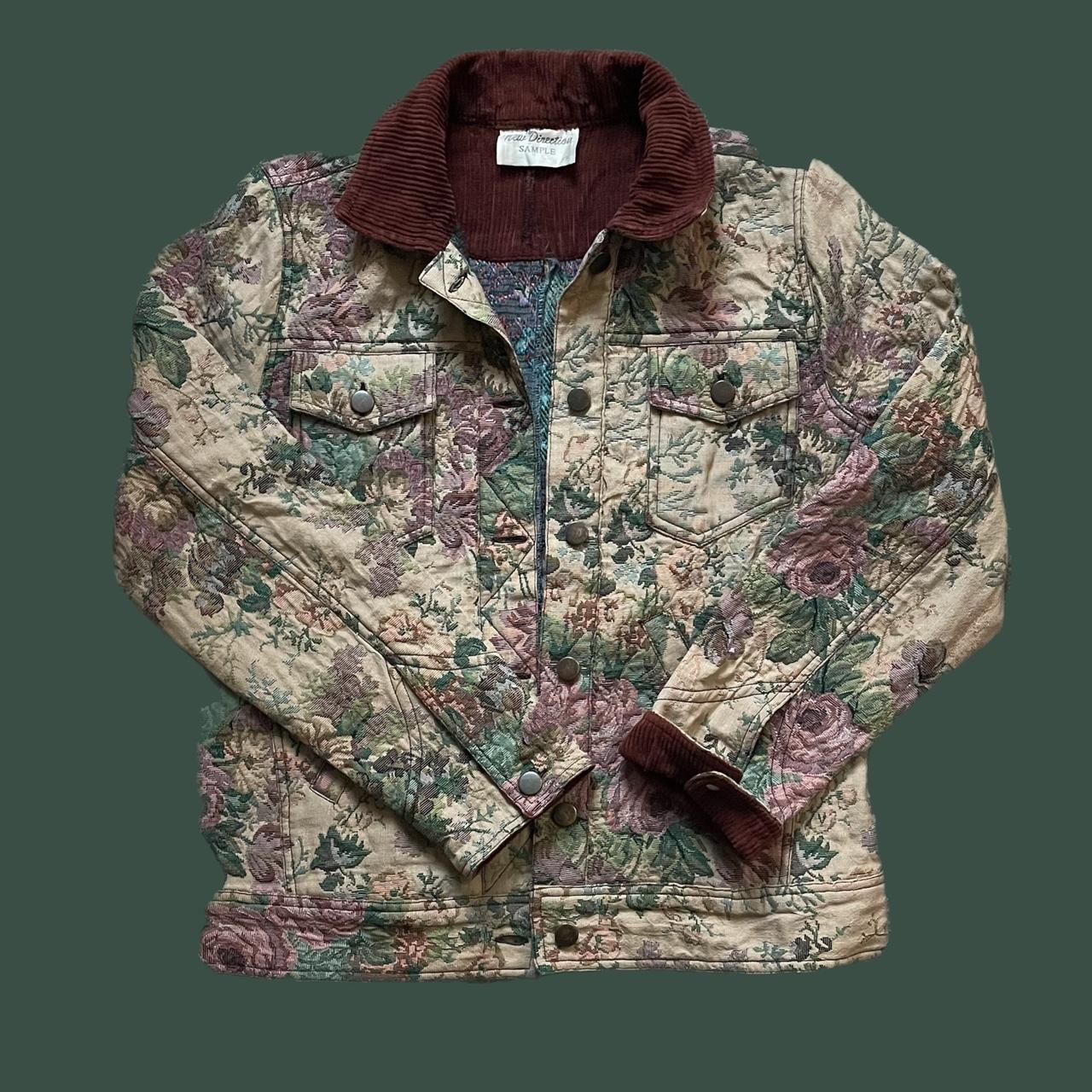 Vintage floral tapestry jacket no size but fits like... - Depop