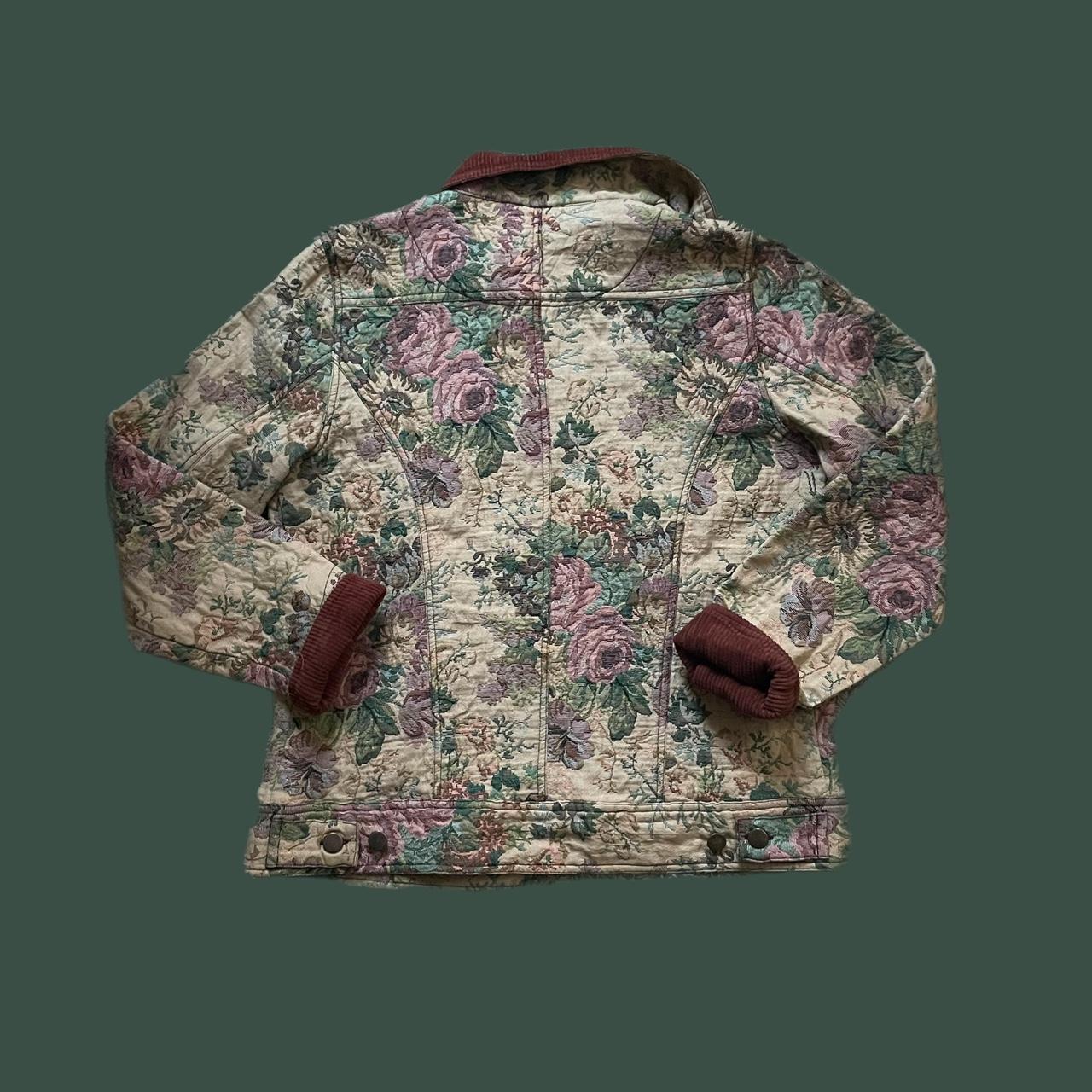 Vintage floral tapestry jacket no size but fits like... - Depop
