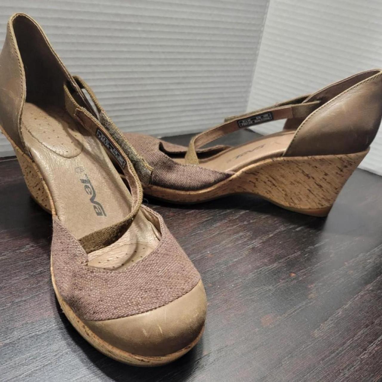 Teva Riviera Cork Wedge Heel Sandals Closed Toe... - Depop