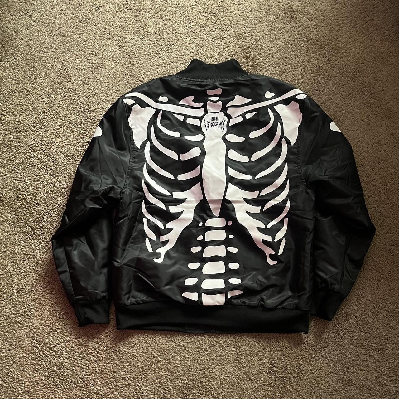 rebel vengeance skeleton bomber jacket never worn,... - Depop