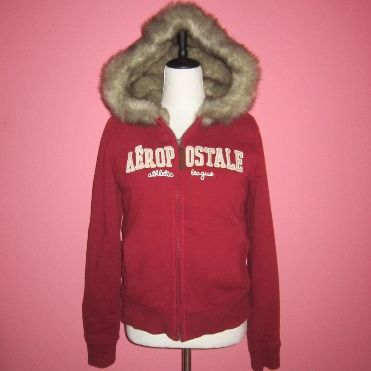fur trim aeropostale zip up sweater -FREE SHIPPING... - Depop