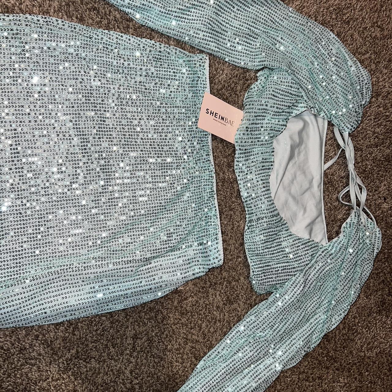 Shein Sequin Blue 2 Piece Set Brand New with... - Depop