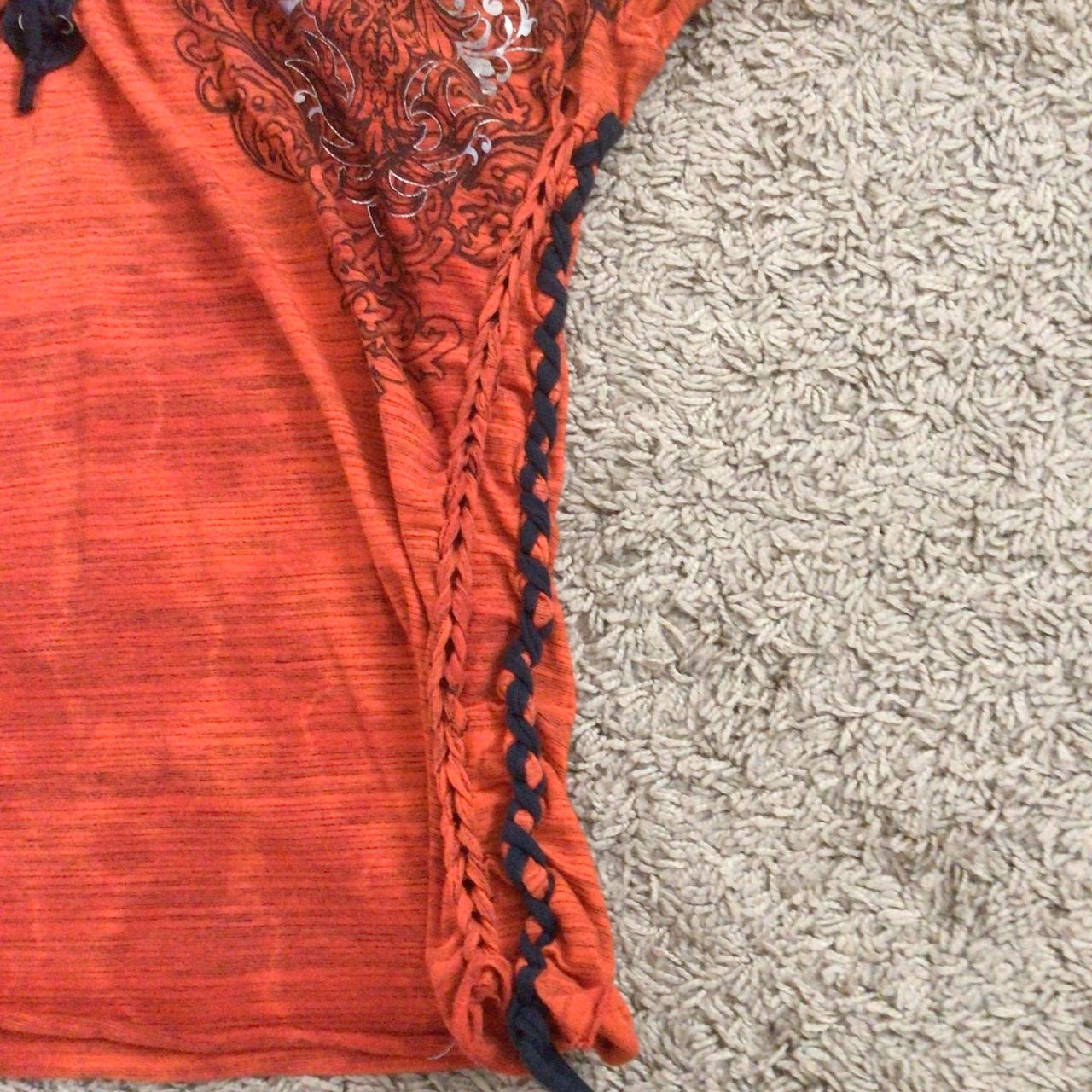 Real affliction long sleeve red top with gorgeous... - Depop