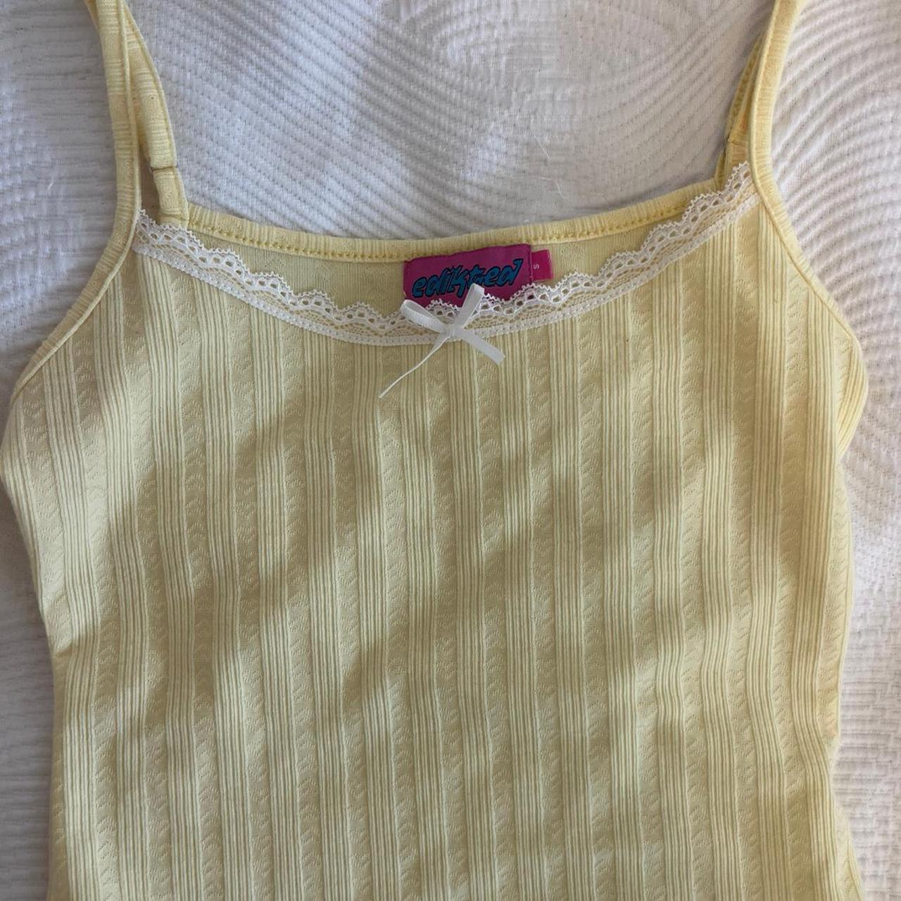 EDIKTED yellow pj set with tank and shorts size... | Depop