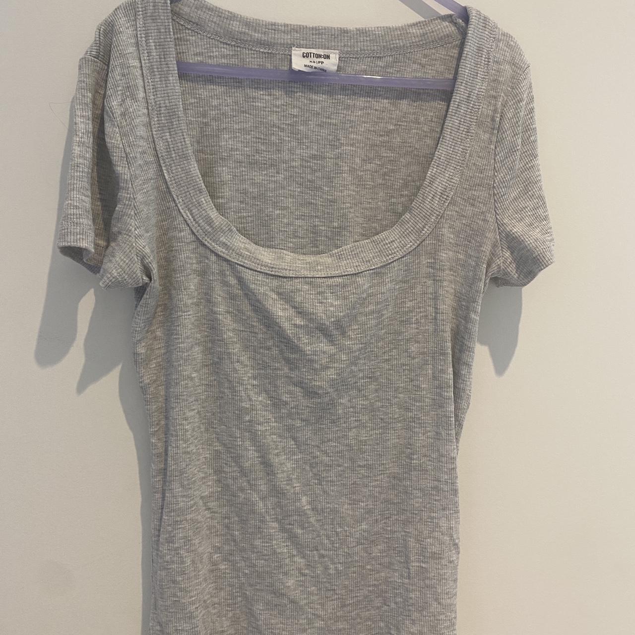 xs gray square neck fitted top worn once - Depop