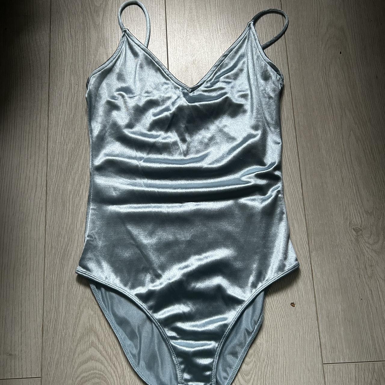 Satin baby blue bodysuit Size 8 Topshop Great... - Depop