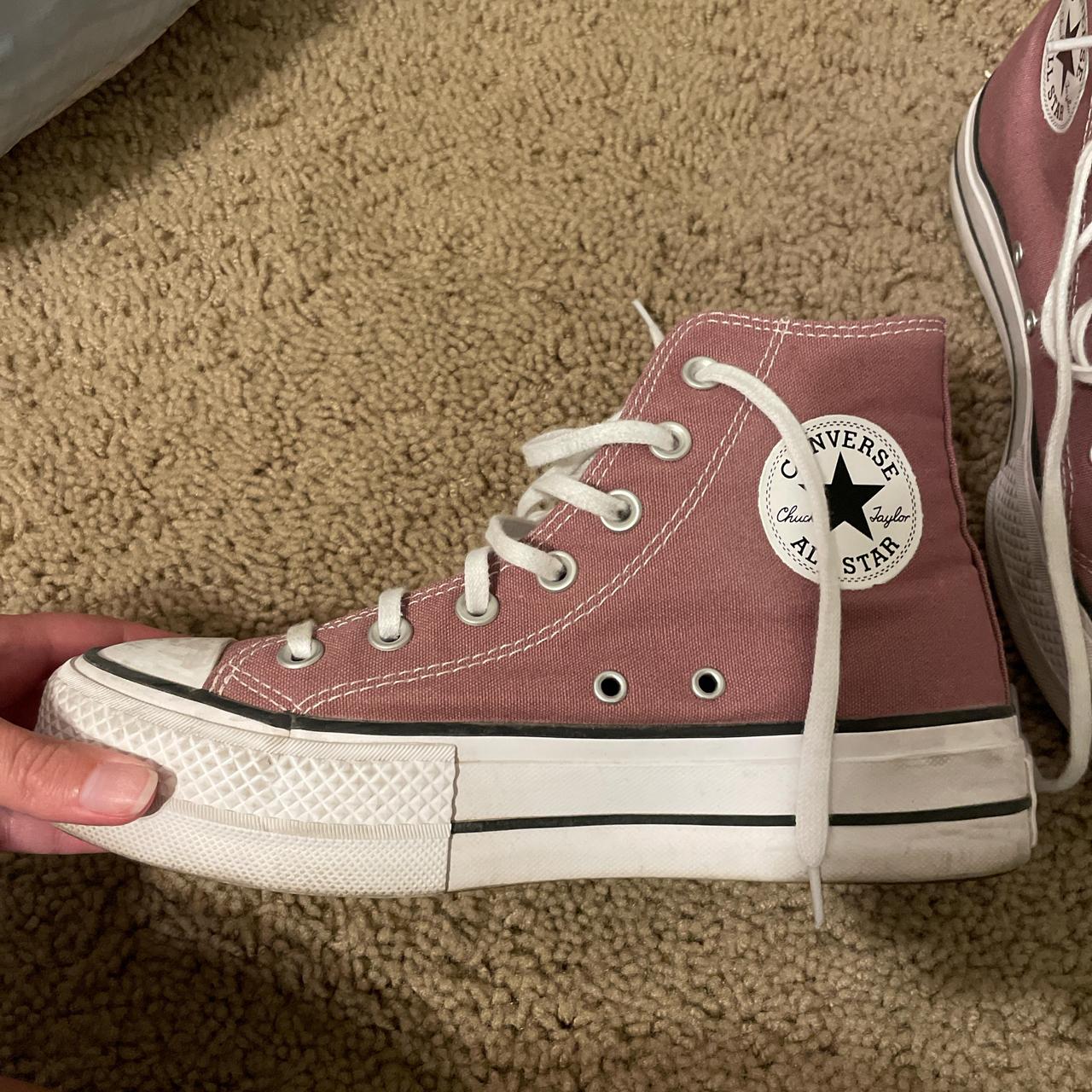 Mauve high top converses that are platform Size 7... - Depop