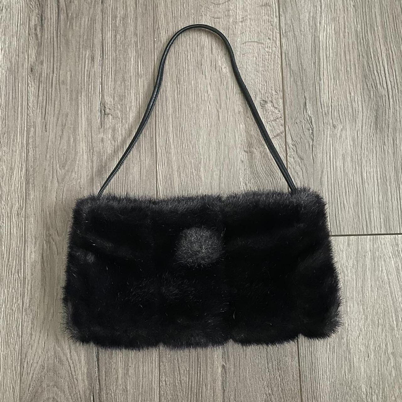 black fluffy short strap bag - Depop