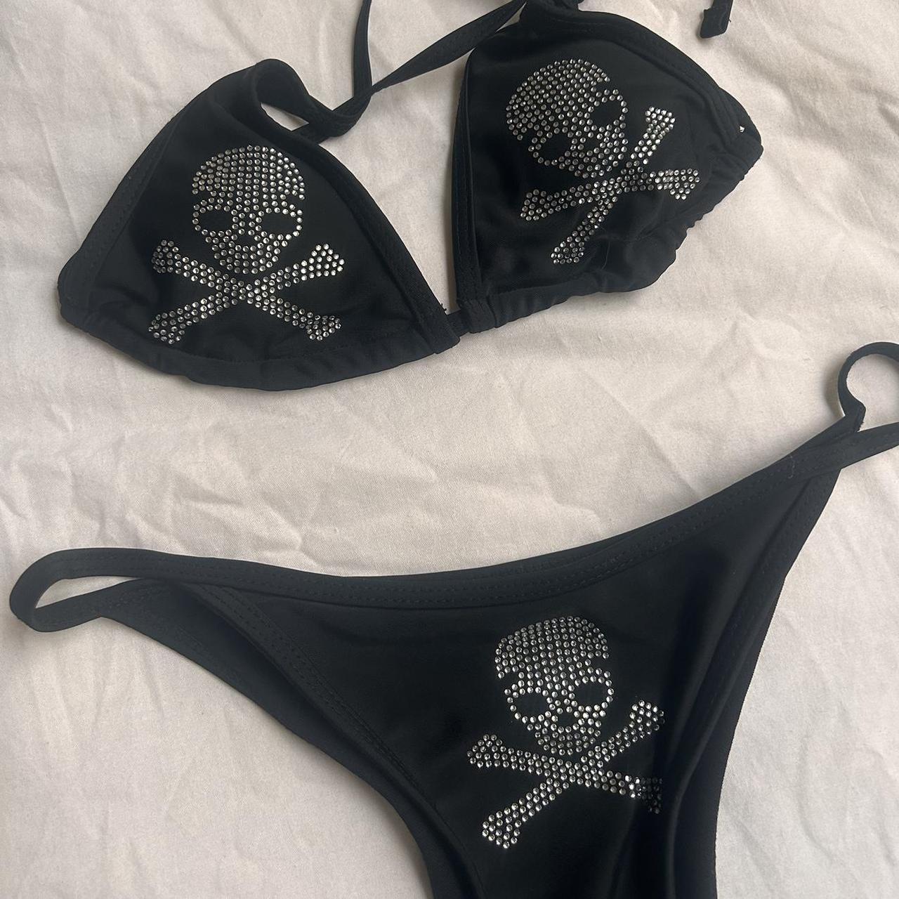 skull bikini bedazzled with rhinestones eeek sooo... - Depop