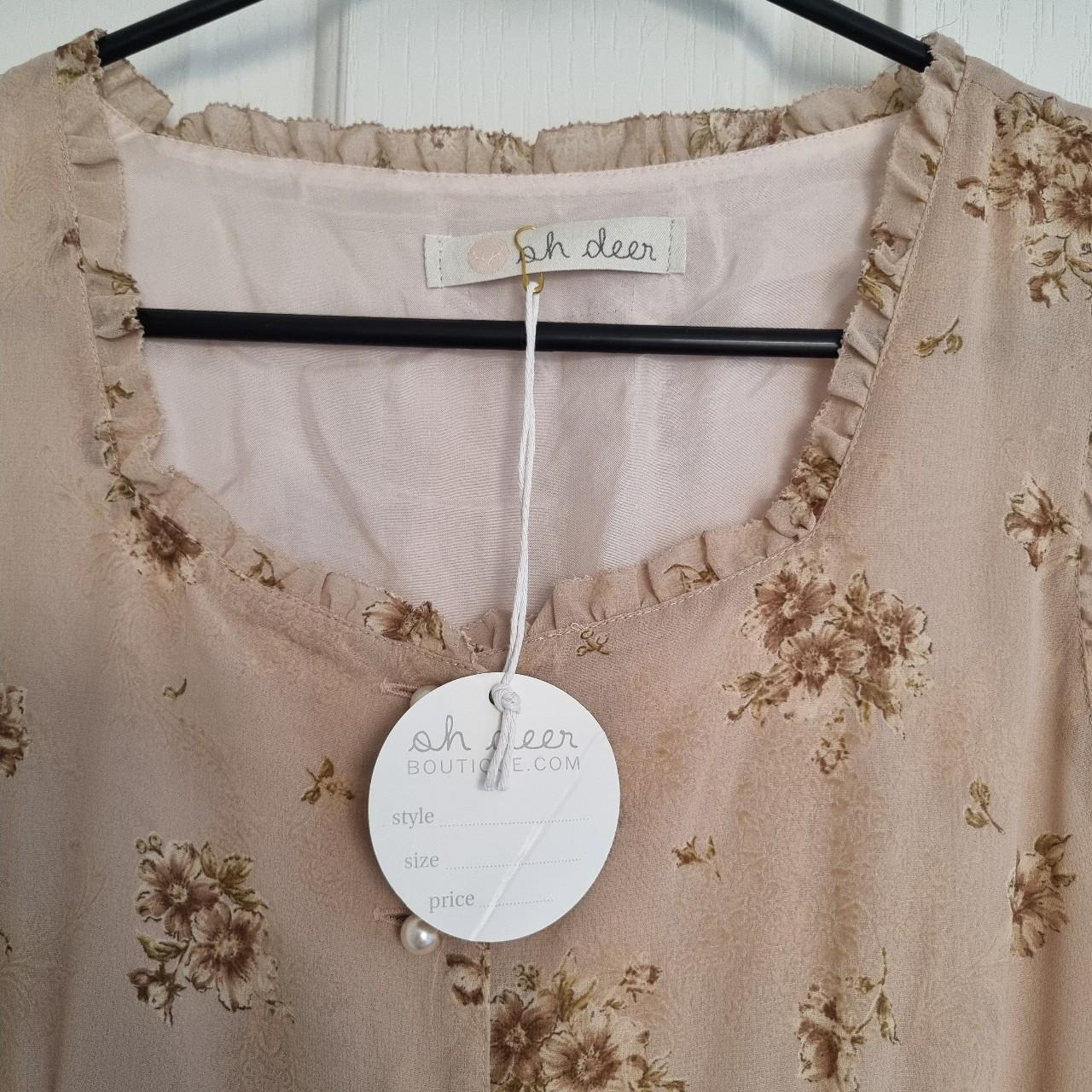 Oh Deer label Vintage pink and brown floral... | Depop