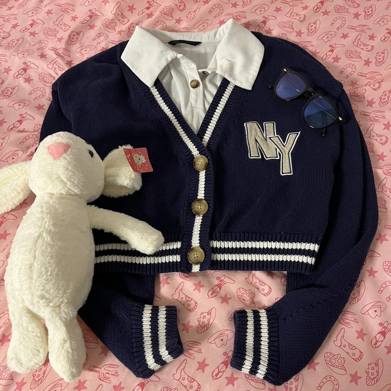 navy preppy cardigan — one size ⋆౨ৎ˚ ˖ ࣪ DOES NOT... | Depop