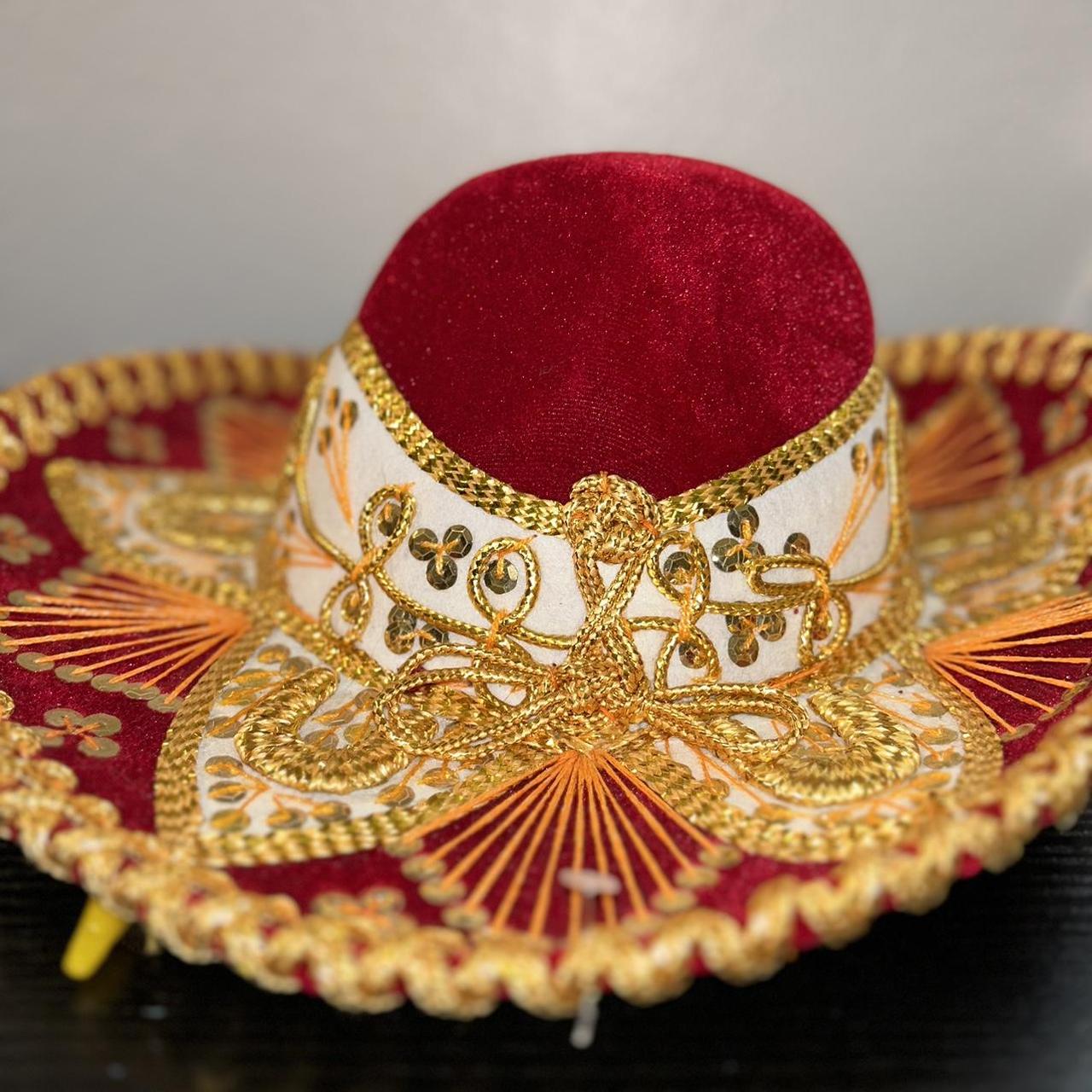 Vintage Pigalle Authentic Mexican Sombrero Red/Gold... - Depop