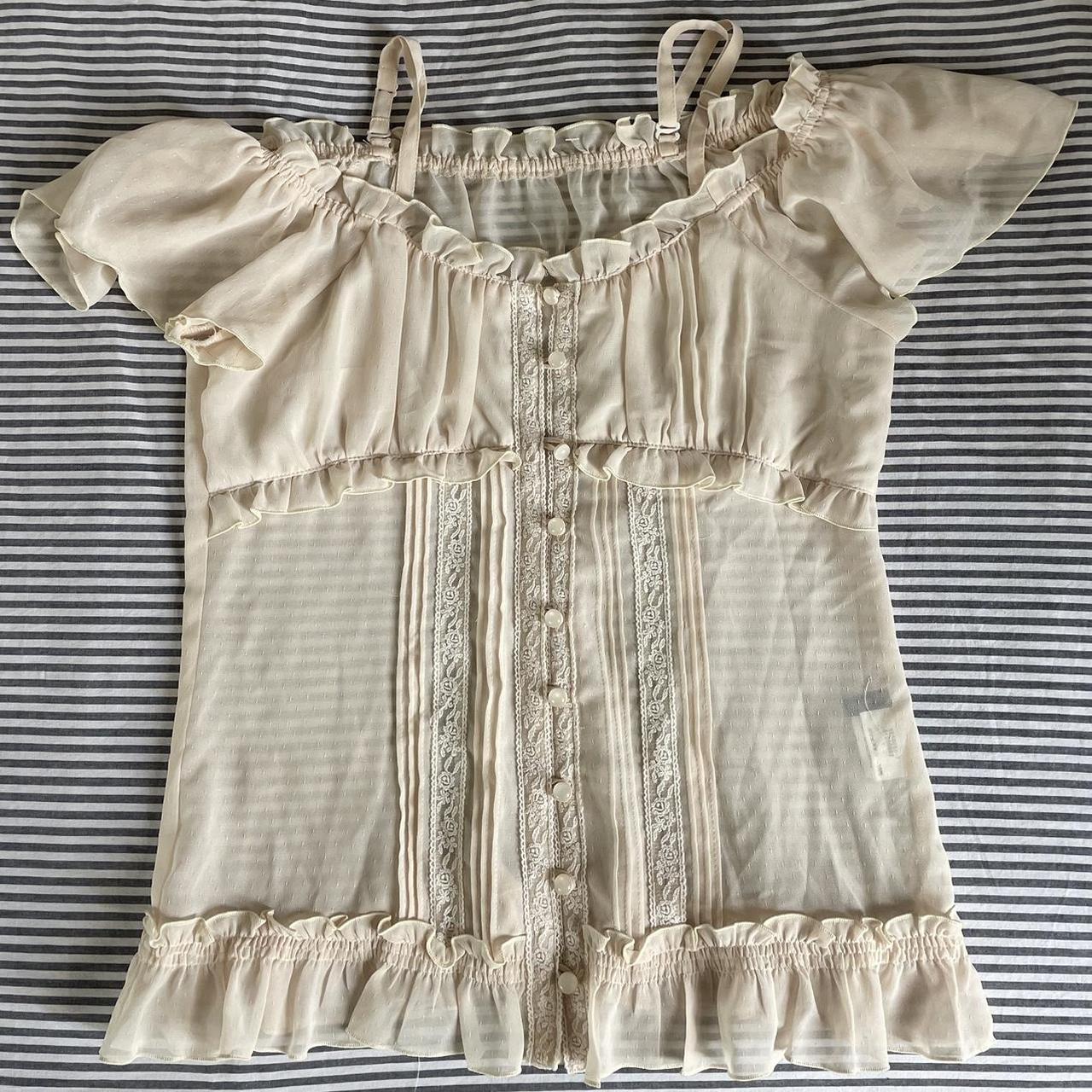 Mesh off shoulder fairy core top with lace details... - Depop