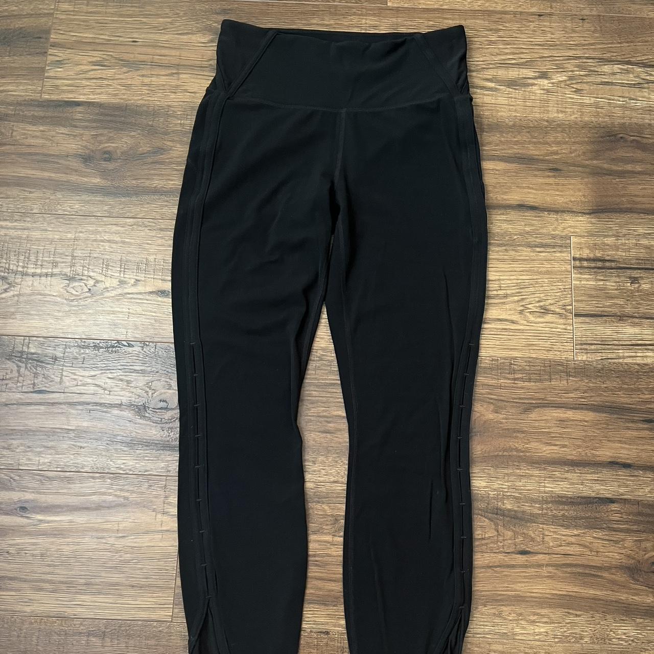 Athleta black leggings with ribbon mesh detail on... - Depop