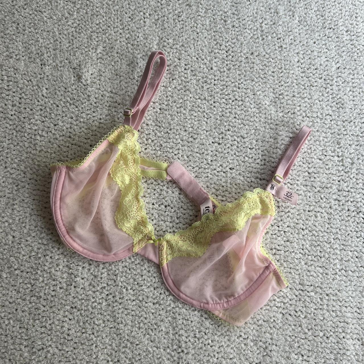 Victoria’s Secret lacey bralet in pink/yellow... | Depop