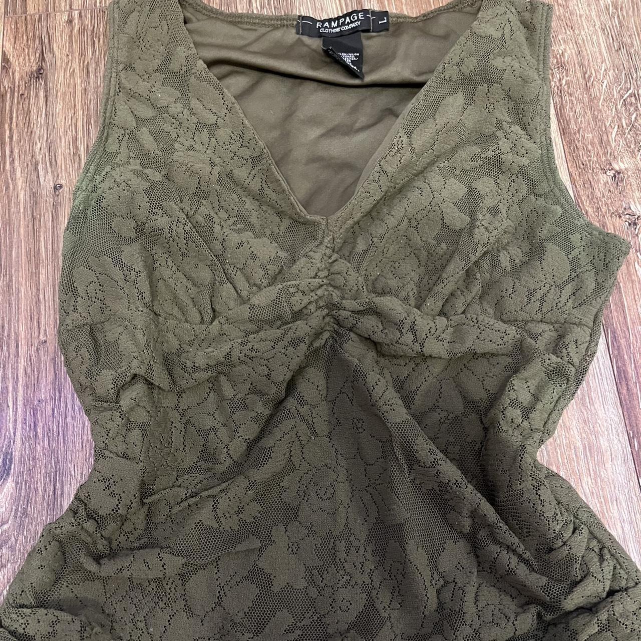 2000s Rampage green flower lace top #armygreen #y2k - Depop