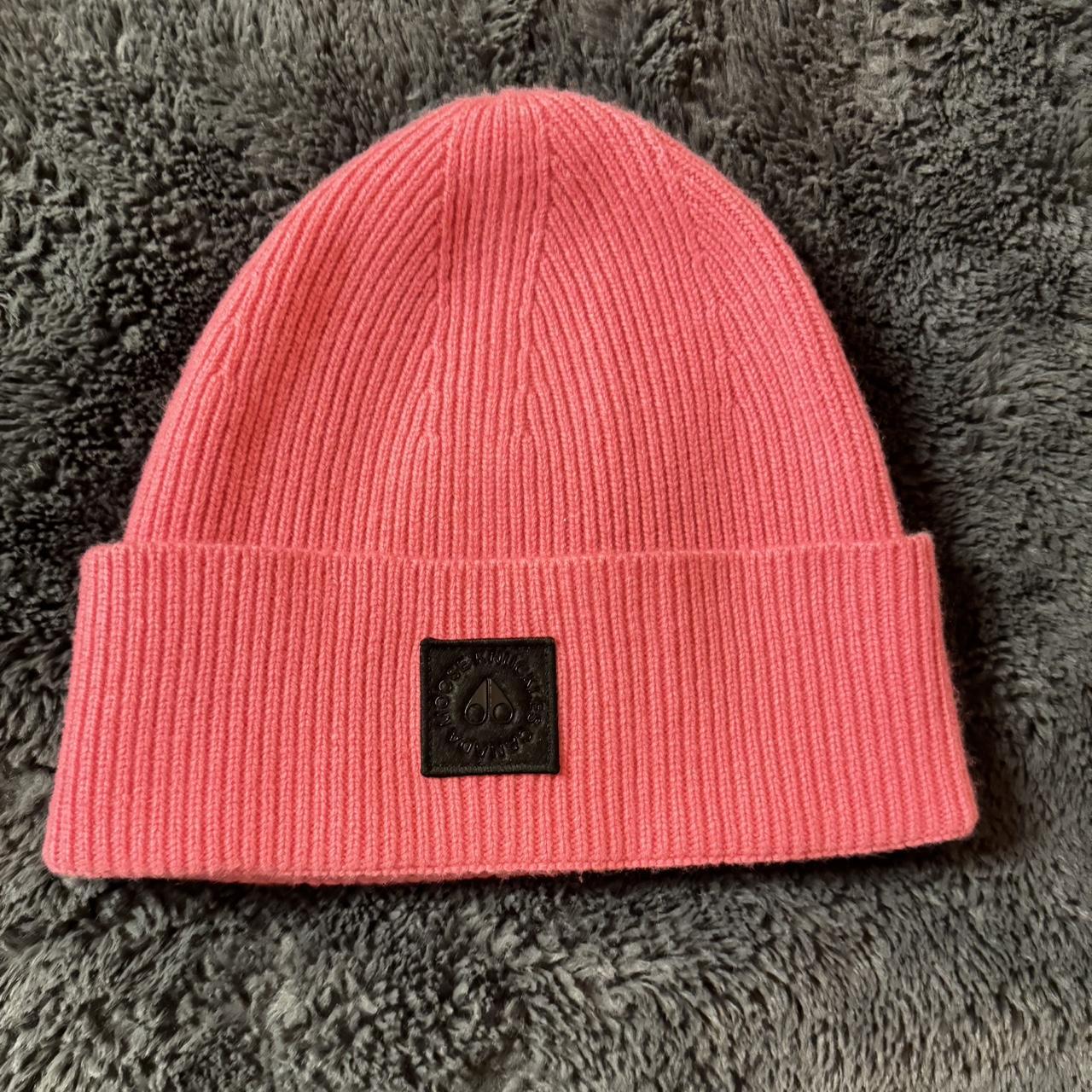OS pink moose knuckle beanie, WORN ONCE - Depop