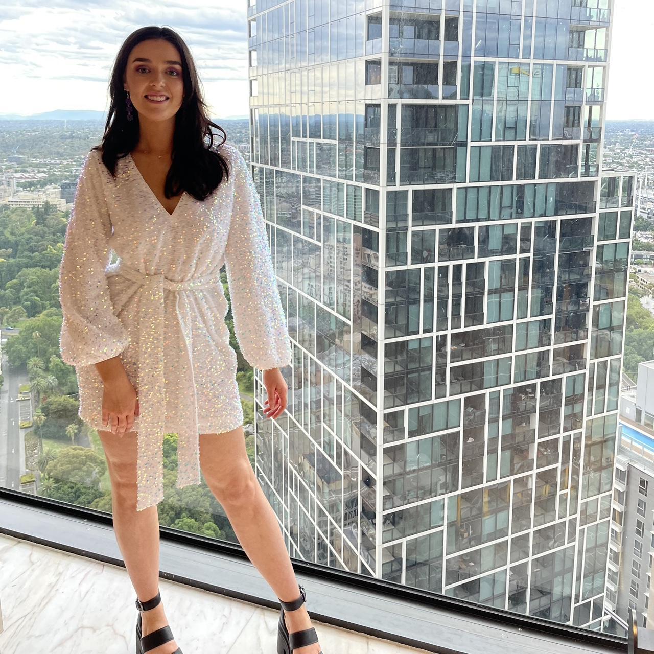 Sheike iridescent sequin mini dress with tie Worn a... - Depop