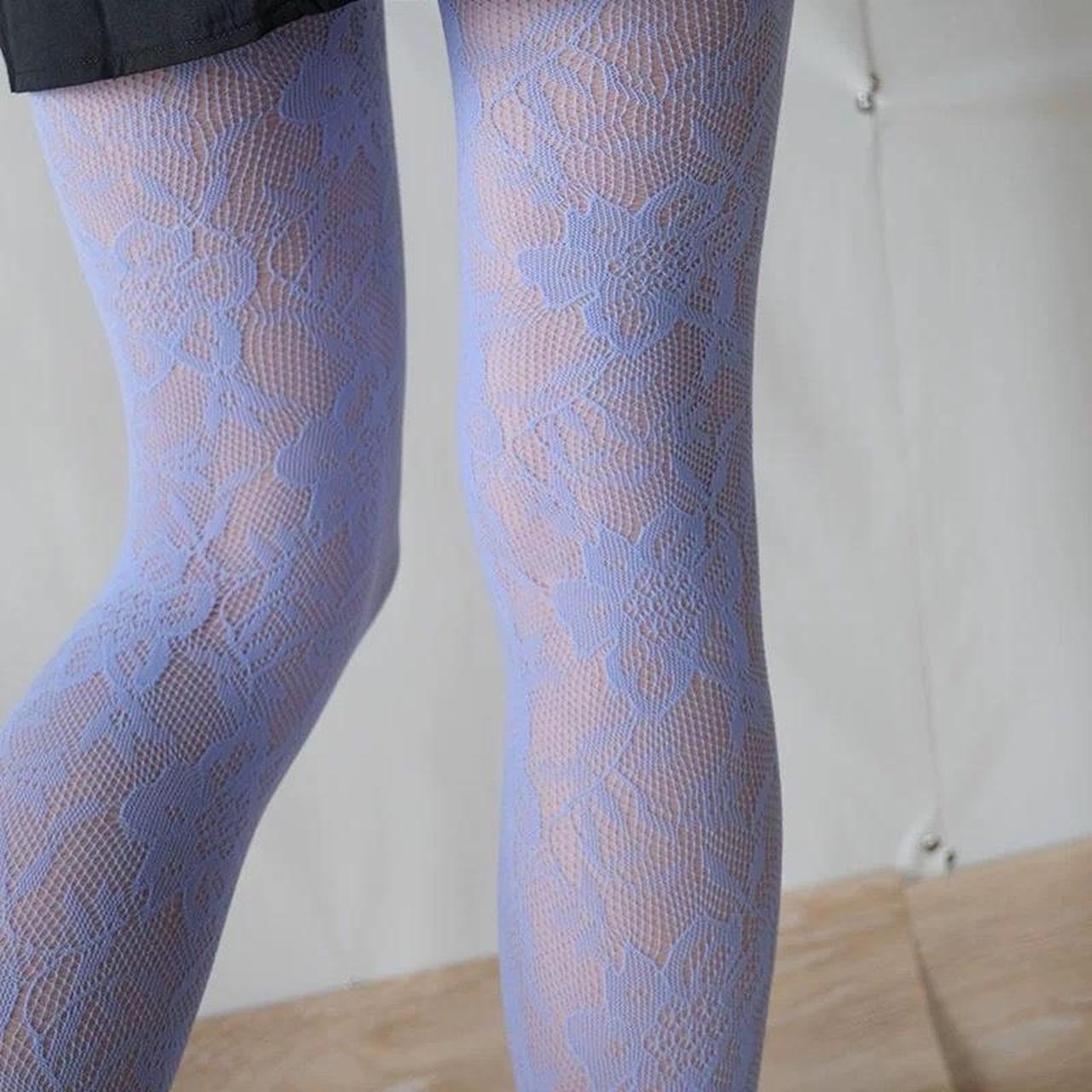 Pastel blue stocking with floral patterns Multiple... - Depop