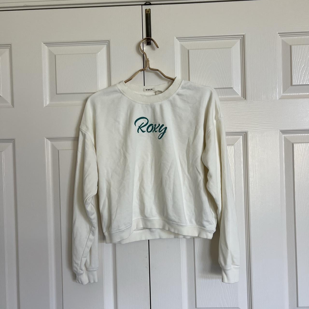 -small roxy crewneck -blue embroidered lettering... - Depop