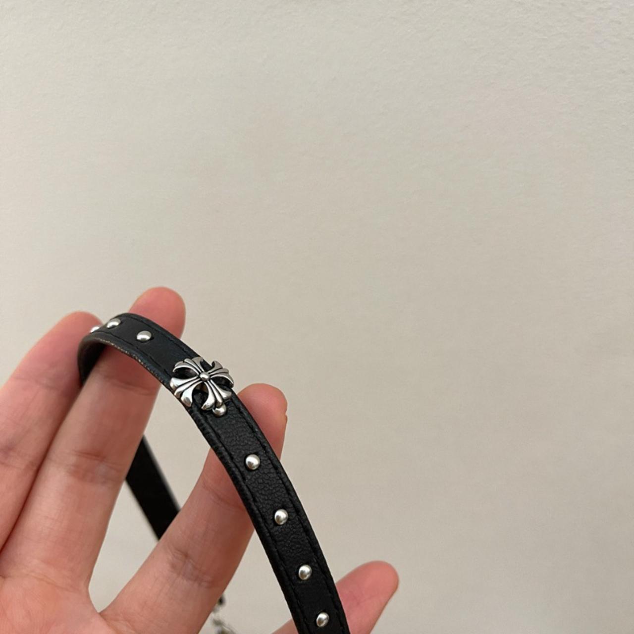 retro cross rivet black leather choker length is... - Depop