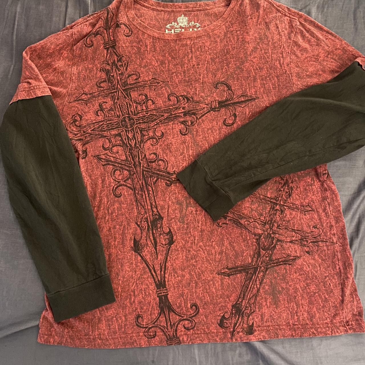 Red affliction like HELIX layered shirt Cool cross... - Depop