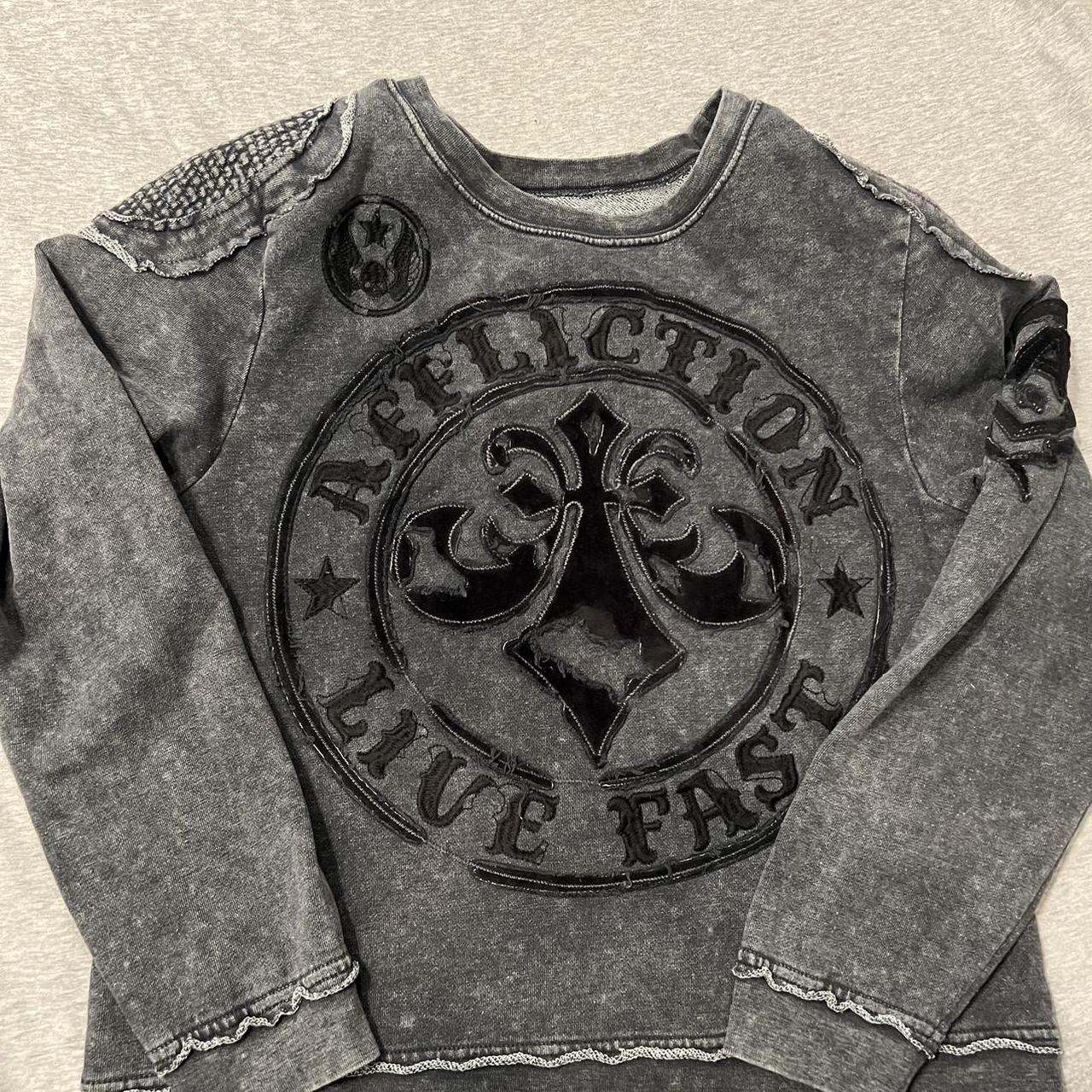 Women’s affliction distressed sweater - Depop