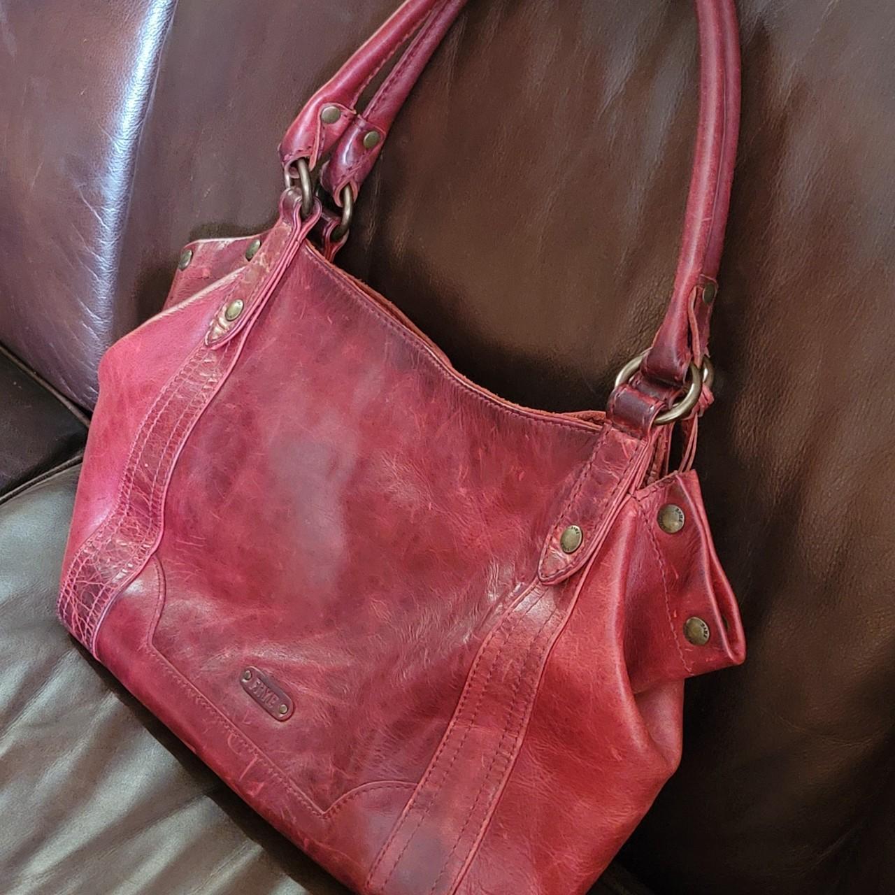 Frye All Leather Purse. Red Leather. Comes with dust... - Depop