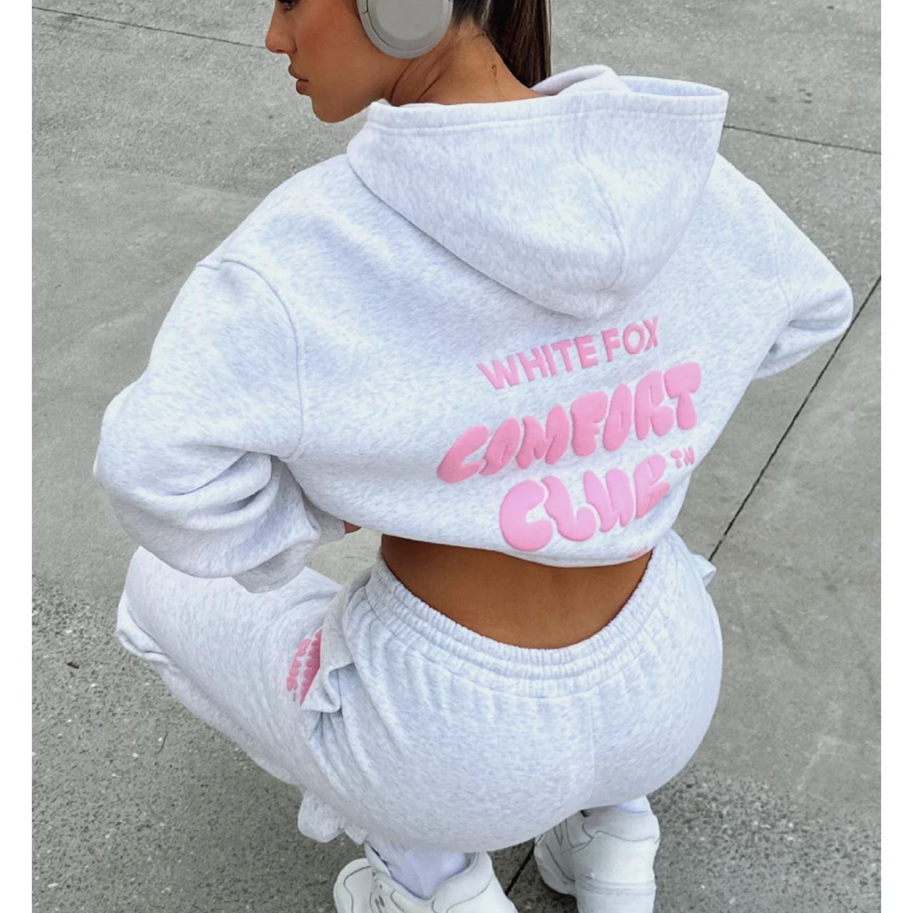 White fox comfort club tracksuit hoodie and pants in... - Depop