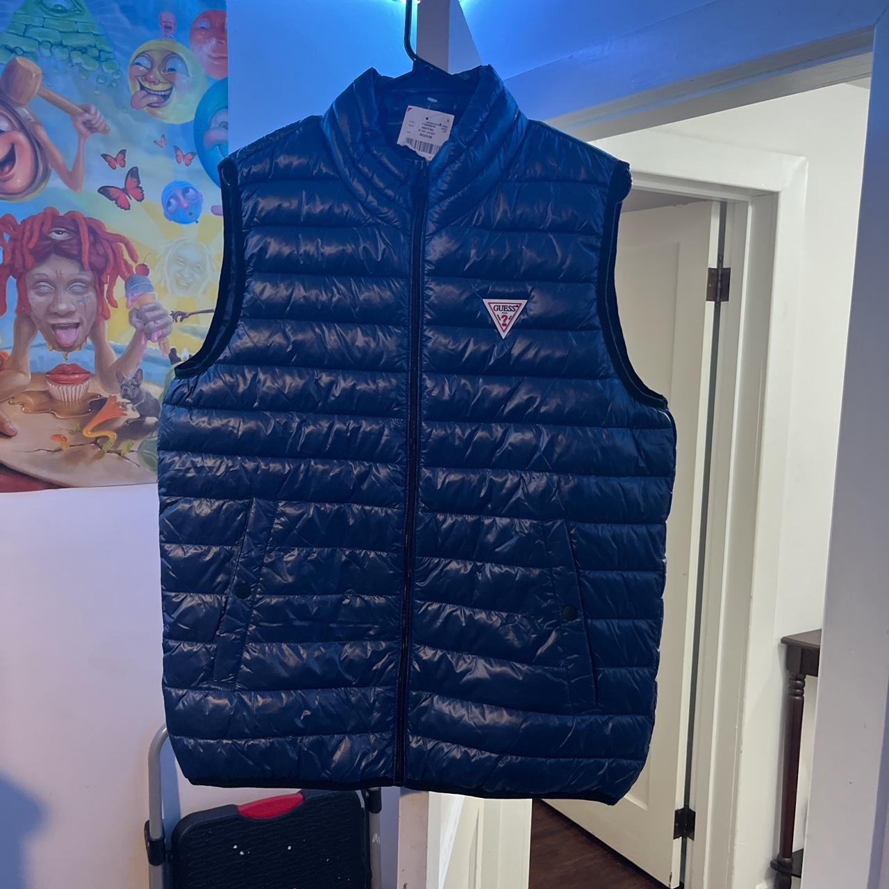 Blue Guess Bubble Vest Jacket - Depop