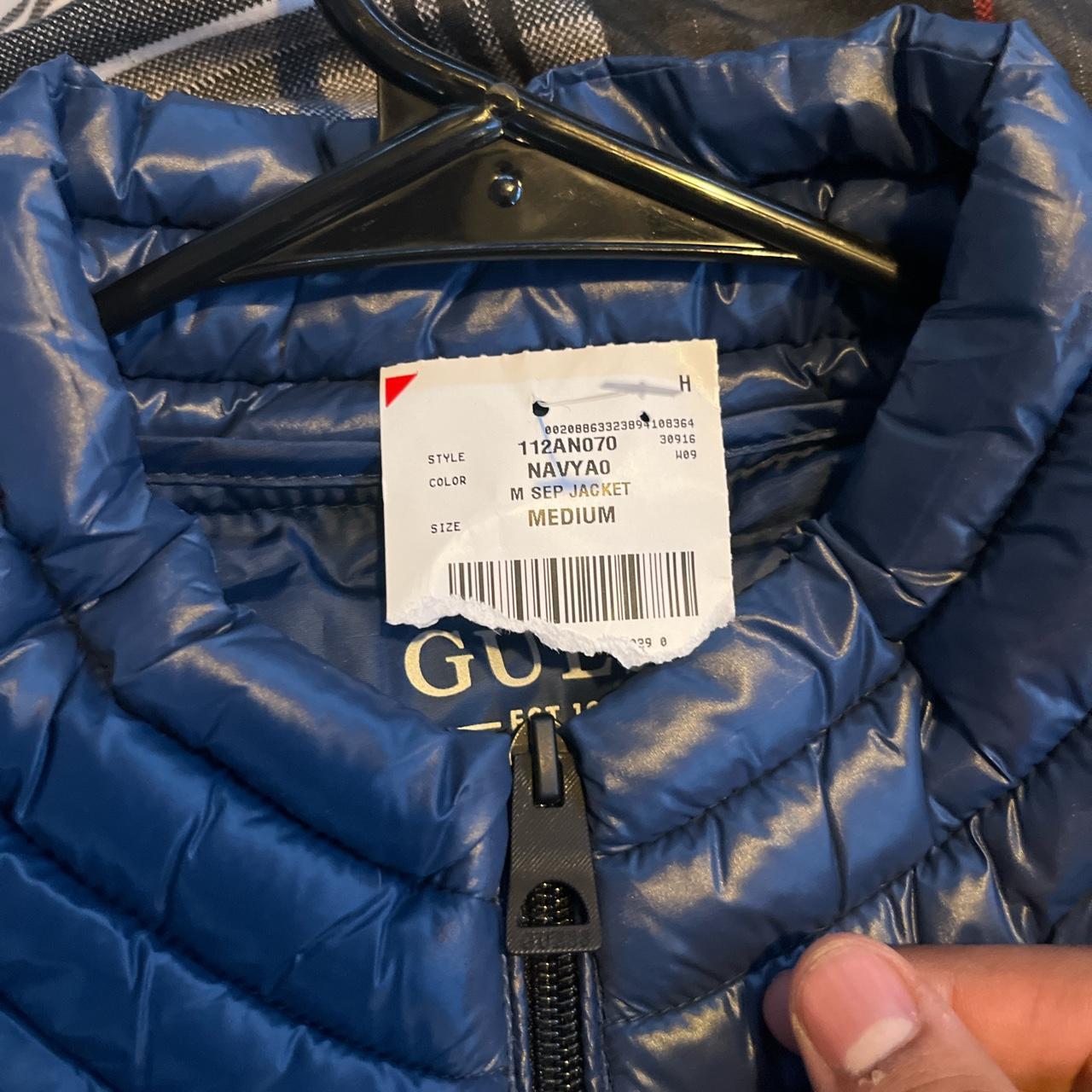 Blue Guess Bubble Vest Jacket - Depop