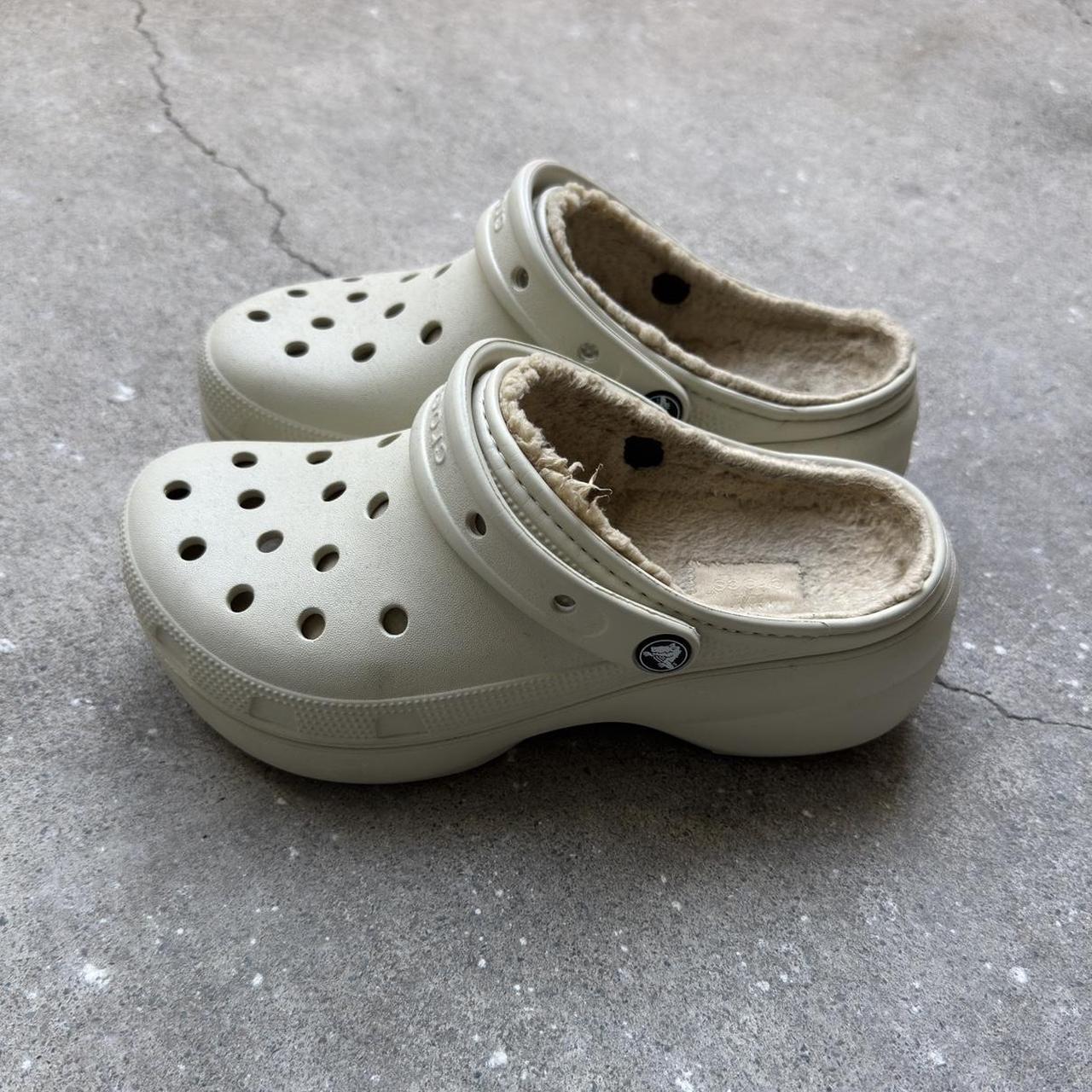 Platform lined cream crocs clogs Women’s size... | Depop