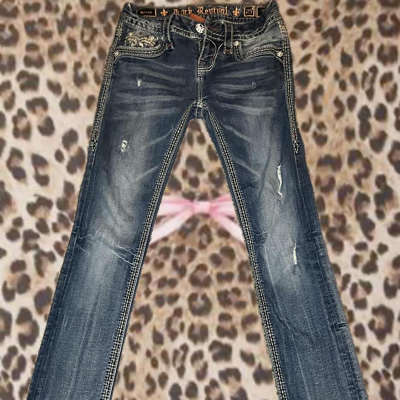 low-rise distressed denim rock revival jeans #grunge... - Depop